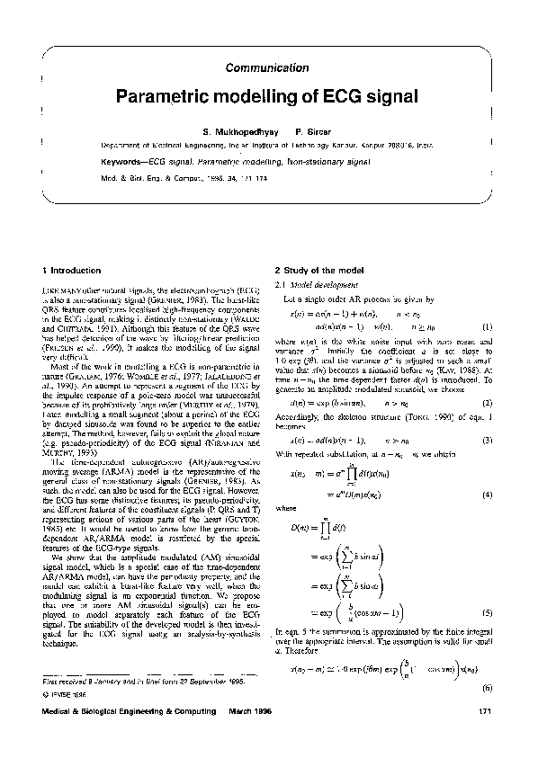 Parametric modelling of ECG signal