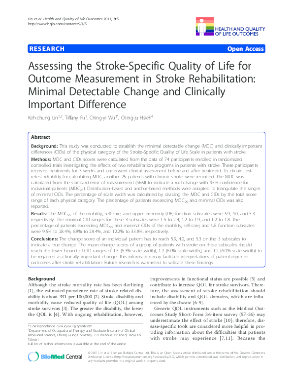 (PDF) Assessing the Stroke-Specific Quality of Life for Outcome Measurement in Stroke ...