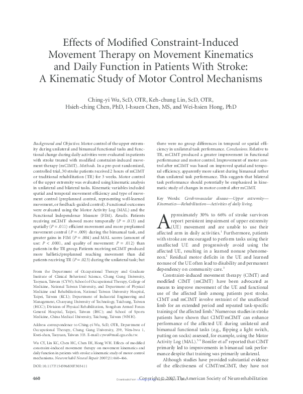 (PDF) Effects of modified constraint-induced movement therapy on stroke ...