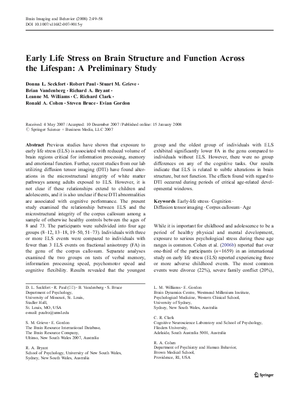 (PDF) Early Life Stress on Brain Structure and Function Across the ...