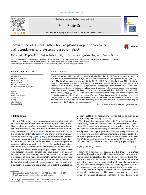 Pdf Coexistence Of Several Sillenite Like Phases In Pseudo Binary And Pseudo Ternary Systems