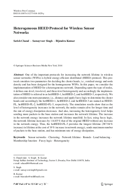Pdf Heterogeneous Heed Protocol For Wireless Sensor Networks