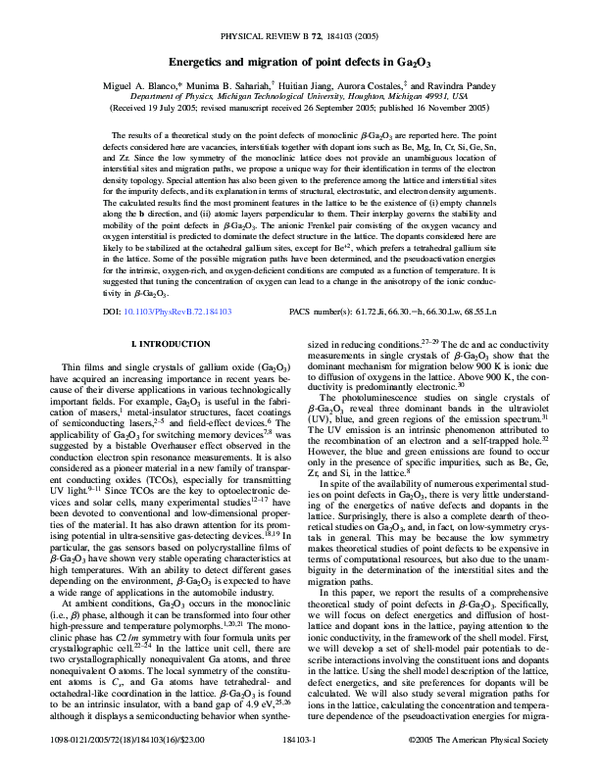 (PDF) Energetics and migration of point defects in Ga2O3