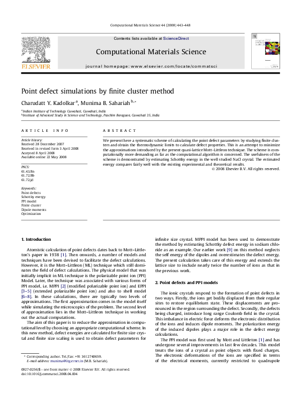 Pdf Point Defect Simulations By Finite Cluster Method