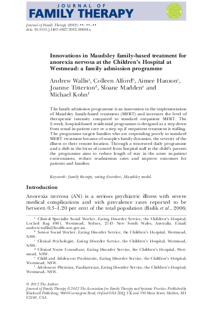 (PDF) Innovations in Maudsley family-based treatment for anorexia ...