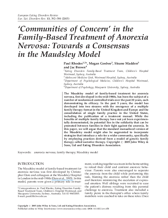 (PDF) ‘Communities of concern’ in the family-based treatment of ...