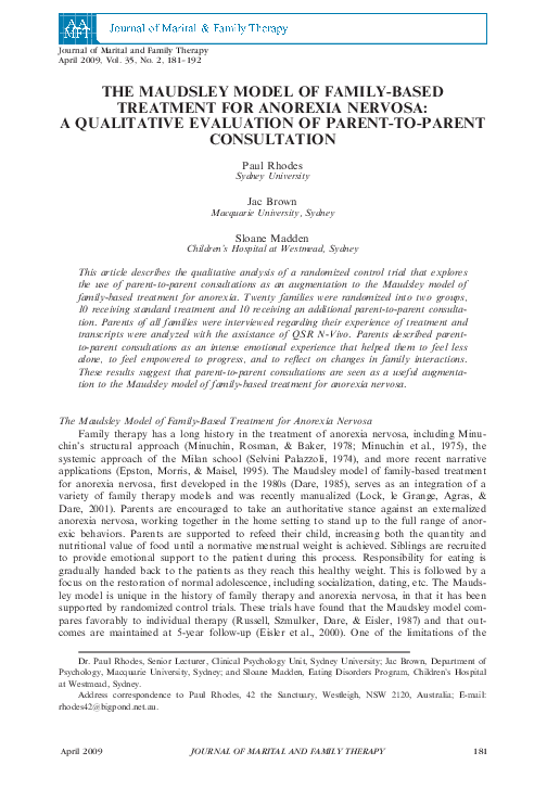 (PDF) The Maudsley Model of Family-Based Treatment for Anorexia Nervosa ...
