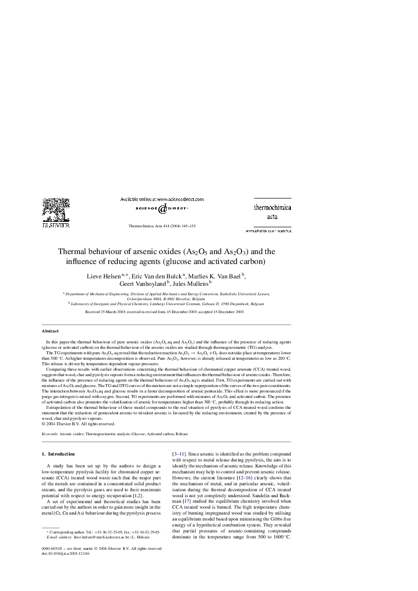 (PDF) Thermal behaviour of arsenic oxides (As2O5 and As2O3) and the ...