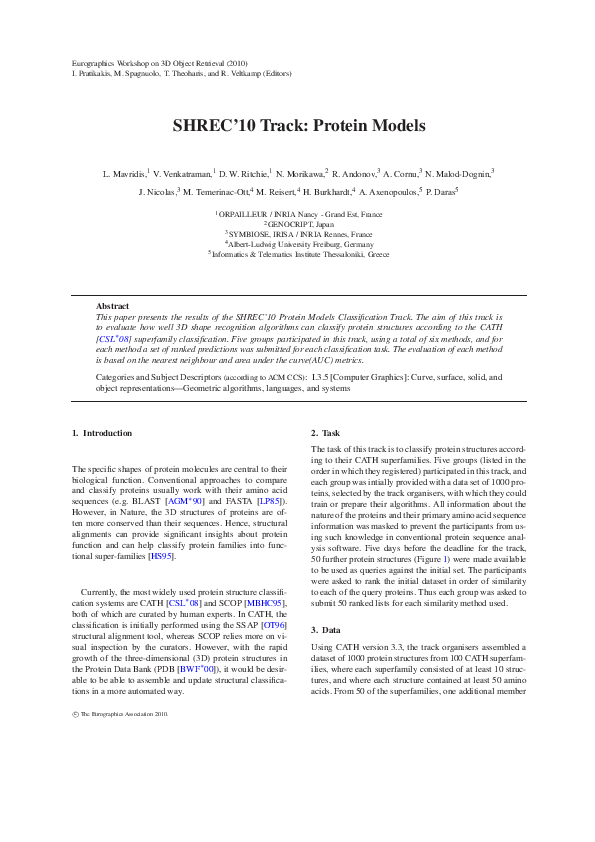 (PDF) SHREC'10 track: Protein model classification