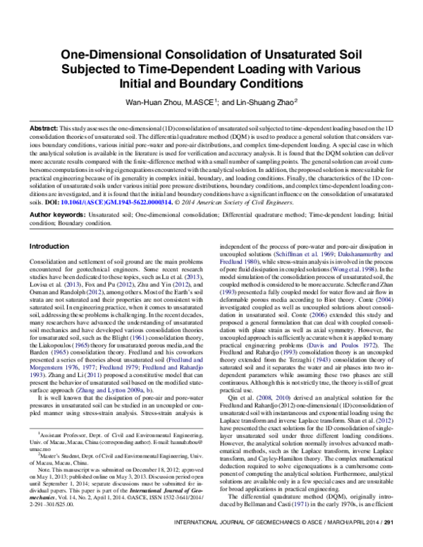 (PDF) One-Dimensional Consolidation of Unsaturated Soil Subjected to Time-Dependent Loading with ...