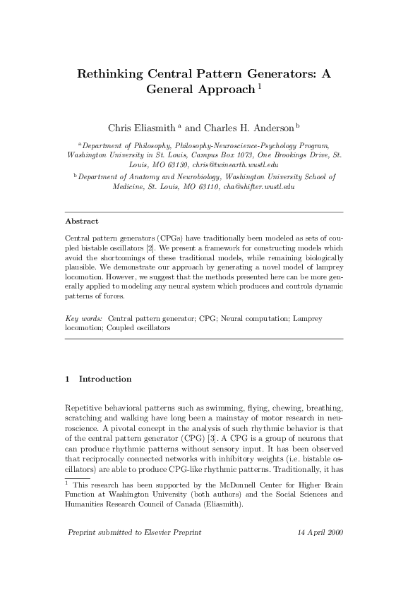 (PDF) Rethinking central pattern generators: A general approach