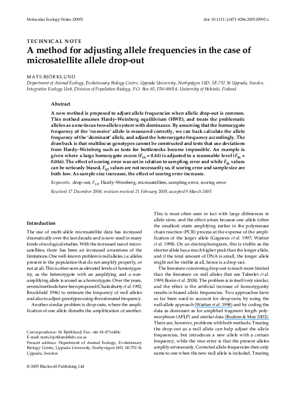 (PDF) A method for adjusting allele frequencies in the case of ...