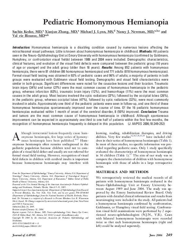 (PDF) Pediatric homonymous hemianopia