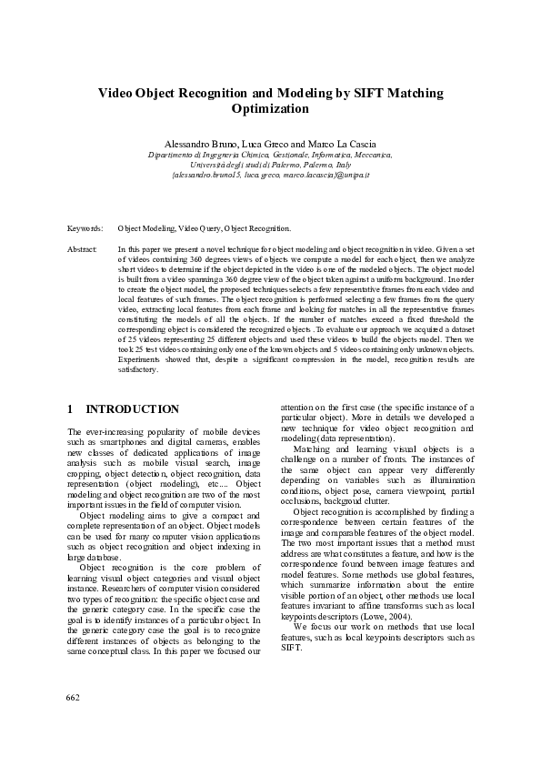 (PDF) Video Object Recognition and Modeling by SIFT Matching Optimization