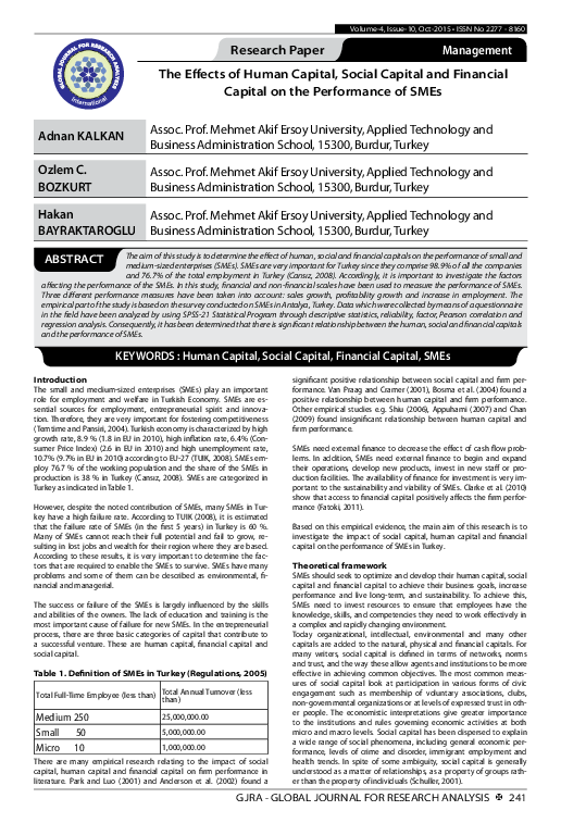 (PDF) The Effects of Human Capital, Social Capital and Financial Capital on the Performance of SMEs