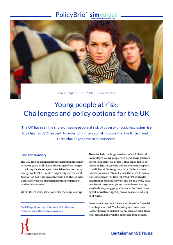 (PDF) Young people at risk: Challenges and policy options for the UK