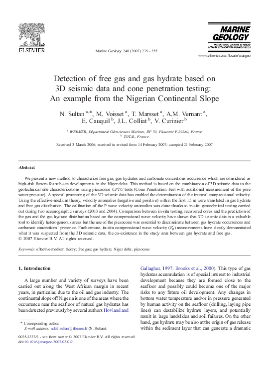 (PDF) Detection of free gas and gas hydrate based on 3D seismic data ...
