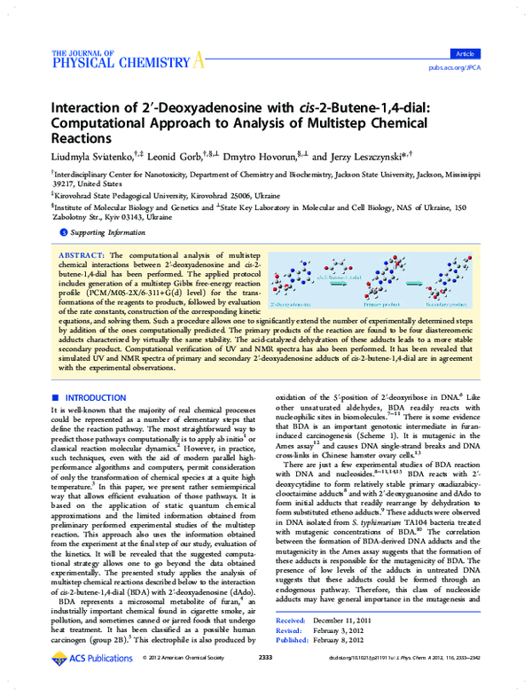 Pdf Interaction Of 2′ Deoxyadenosine With Cis 2 Butene 1 4 Dial