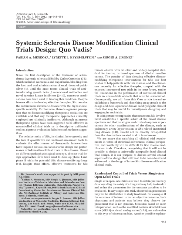 (PDF) Systemic sclerosis disease modification clinical trials design ...