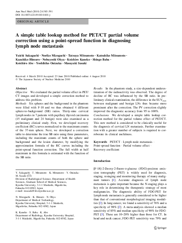 (PDF) A simple table lookup method for PET/CT partial volume correction ...
