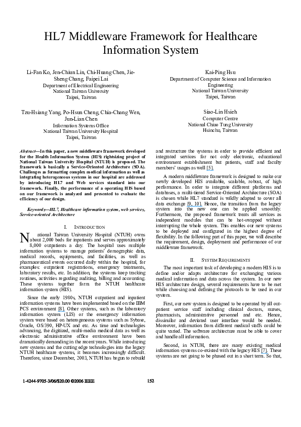 (PDF) HL7 middleware framework for healthcare information system