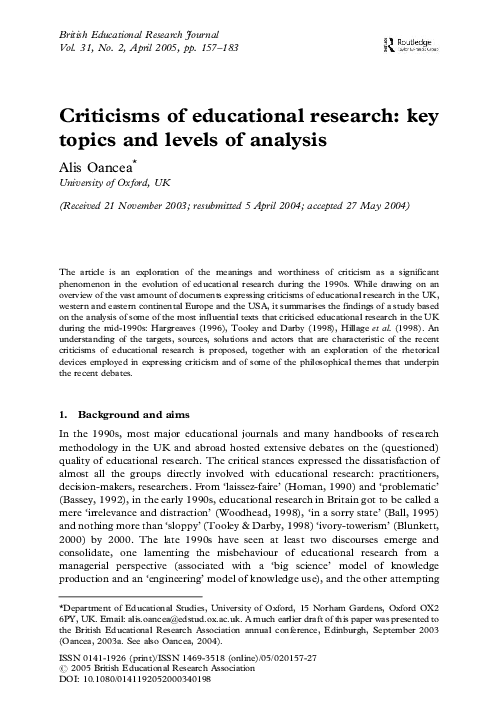 (PDF) Criticisms of educational research: key topics and levels of ...