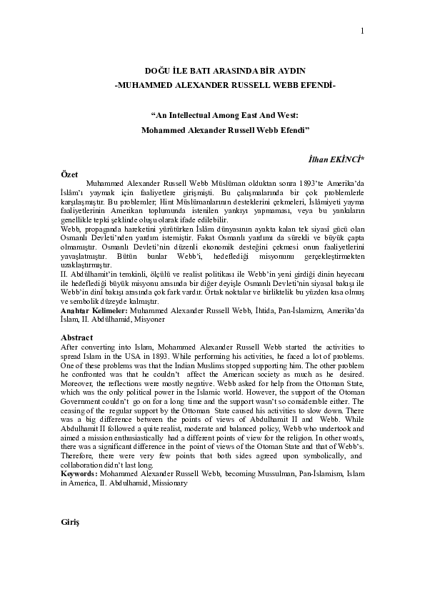 (PDF) DOĞU İLE BATI ARASINDA BİR AYDIN -MUHAMMED ALEXANDER RUSSELL WEBB ...