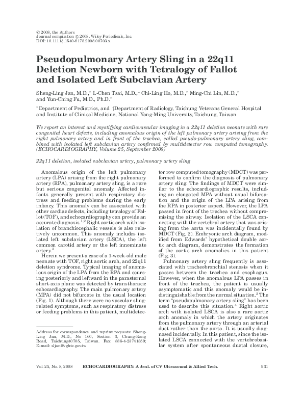 (PDF) Pseudopulmonary Artery Sling in a 22q11 Deletion Newborn with Tetralogy of Fallot and ...