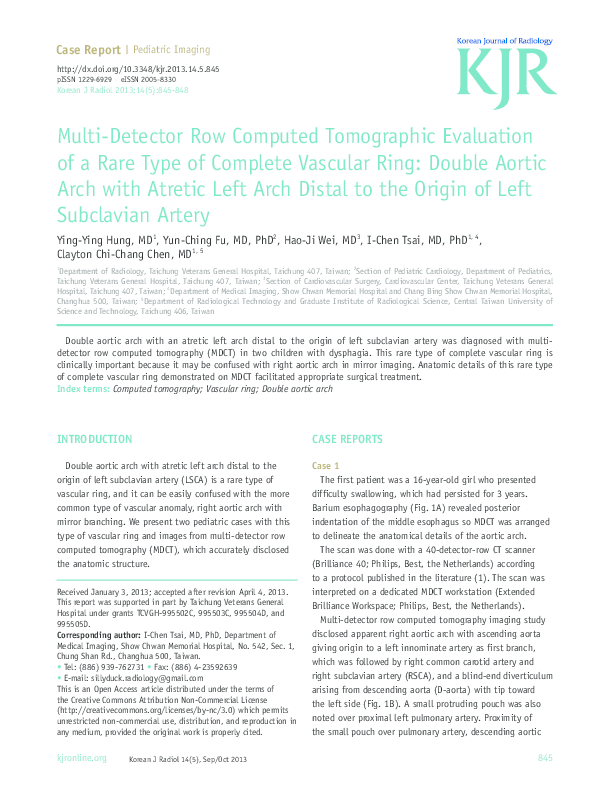 (PDF) Multi-Detector Row Computed Tomographic Evaluation of a Rare Type of Complete Vascular ...