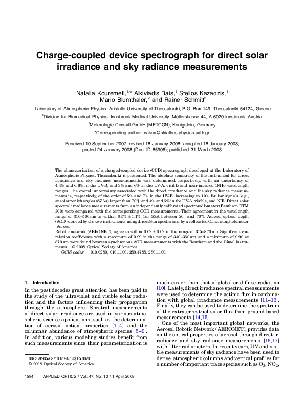 (PDF) Charge-coupled device spectrograph for direct solar irradiance ...