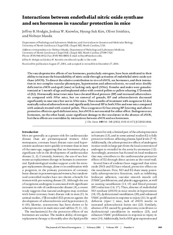 Pdf Interactions Between Endothelial Nitric Oxide Synthase And Sex