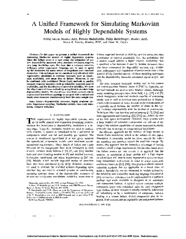 Pdf A Unified Framework For Simulating Markovian Models Of Highly Dependable Systems