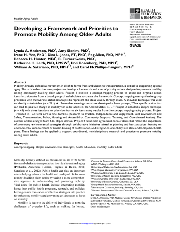 (PDF) Developing a framework and priorities to promote mobility among ...