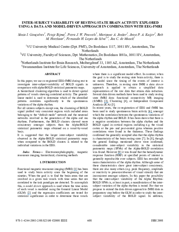 Pdf Inter Subject Variability Of Resting State Brain Activity Explored Using A Data And Model