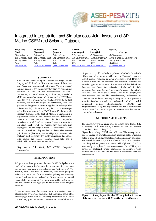 Pdf Integrated Interpretation And Simultaneous Joint Inversion Of 3d Marine Csem And Seismic 