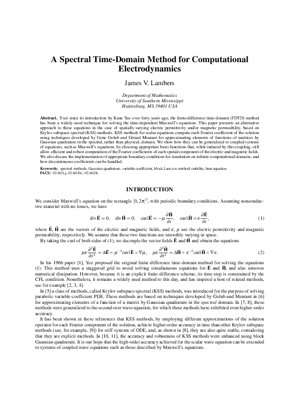 Pdf A Spectral Time Domain Method For Computational Electrodynamics 