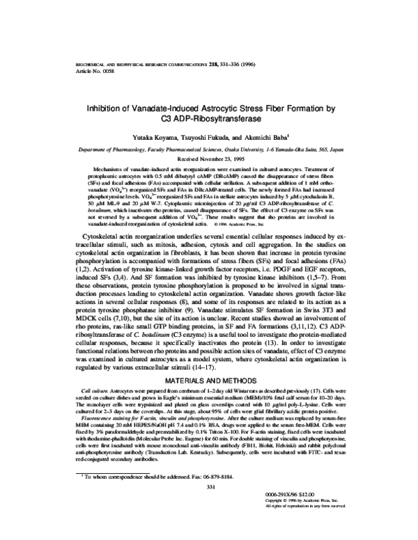 (PDF) Inhibition of Vanadate-Induced Astrocytic Stress Fiber Formation ...