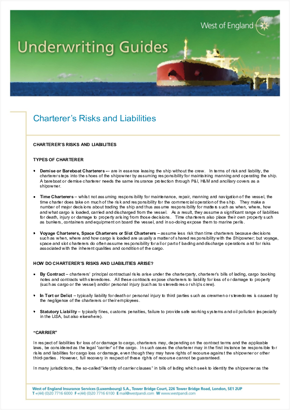 (PDF) CHARTERER'S RISKS AND LIABILITIES TYPES OF CHARTERER