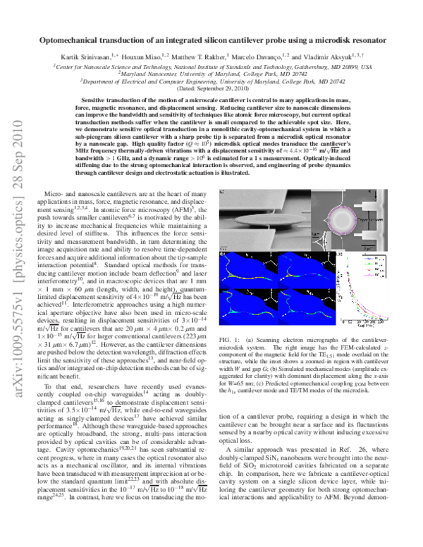 (PDF) Optomechanical Transduction of an Integrated Silicon Cantilever Probe Using a Microdisk ...