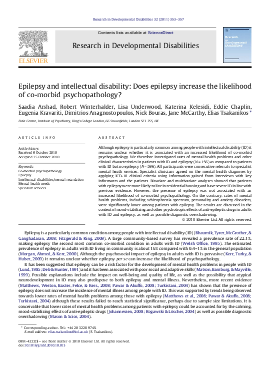 (PDF) Epilepsy and intellectual disability: Does epilepsy increase the ...