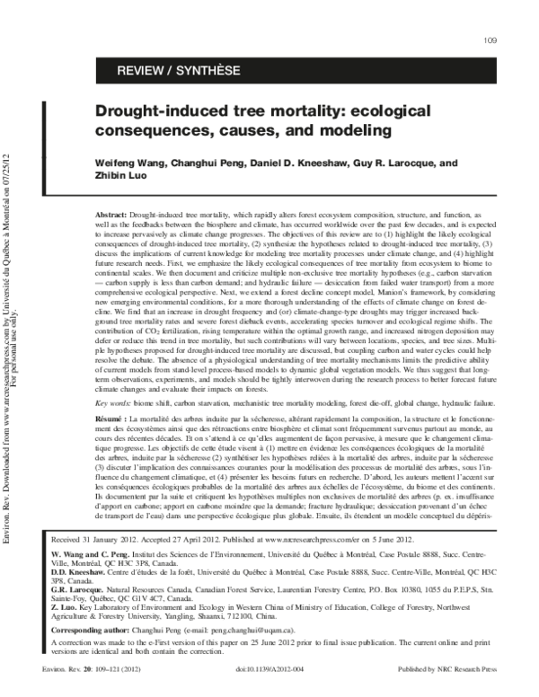 (PDF) Drought-induced tree mortality: ecological consequences, causes, and modeling