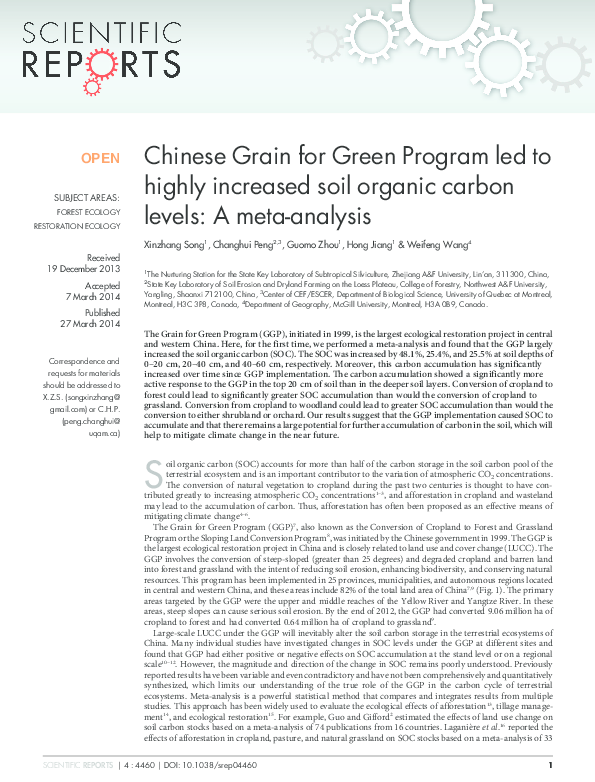 (PDF) Chinese Grain for Green Program led to highly increased soil ...