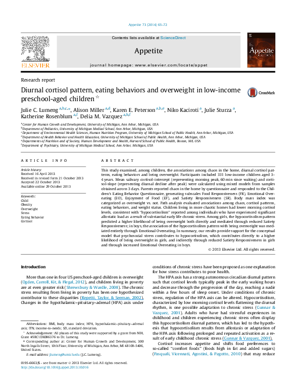 (PDF) Diurnal cortisol pattern, eating behaviors and overweight in low ...