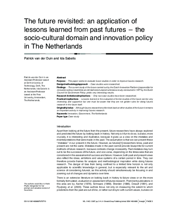 (PDF) The future revisited: an application of lessons learned from past ...