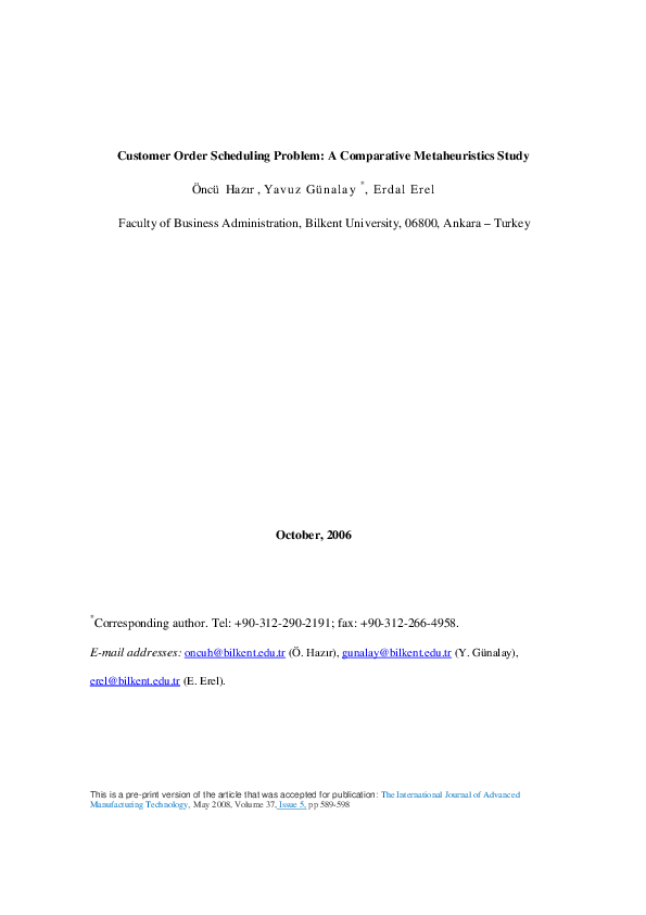 (PDF) Customer order scheduling problem: a comparative metaheuristics study