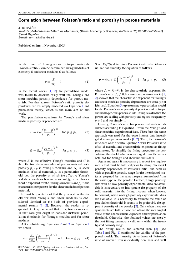 Correlation between Poisson's ratio and porosity in porous materials