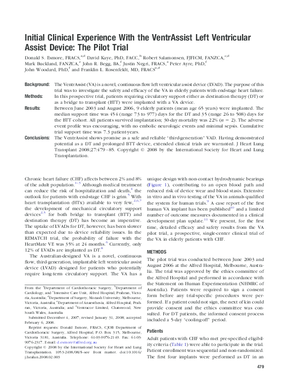 (PDF) Initial Clinical Experience With the Ventrassist Left Ventricular ...