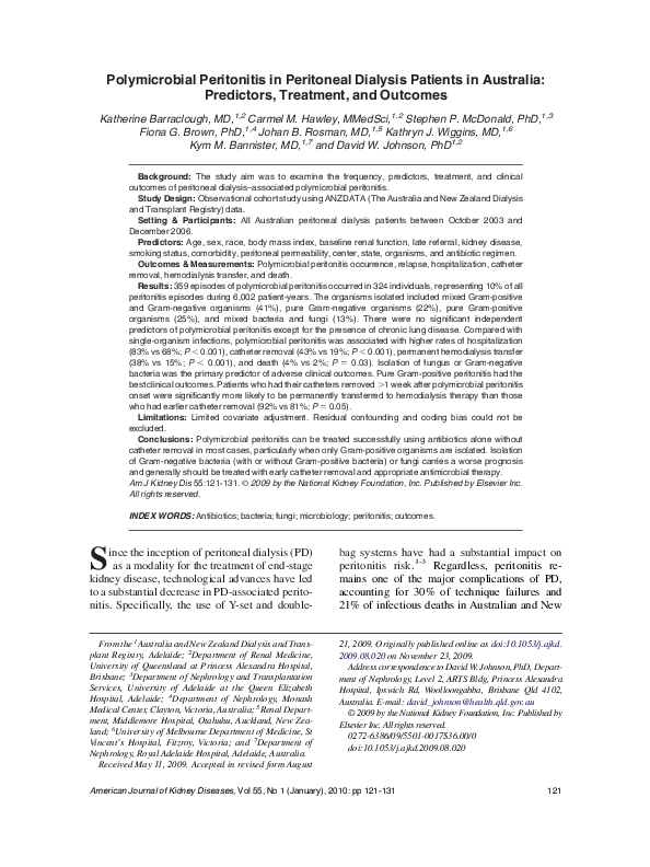 (PDF) Polymicrobial Peritonitis in Peritoneal Dialysis Patients in Australia: Predictors ...