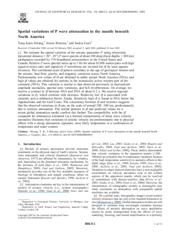 Pdf Spatial Variations Of P Wave Attenuation In The Mantle Beneath North America