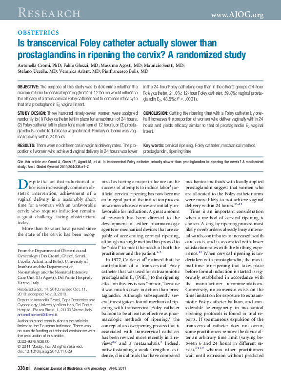 (PDF) Is transcervical Foley catheter actually slower than ...